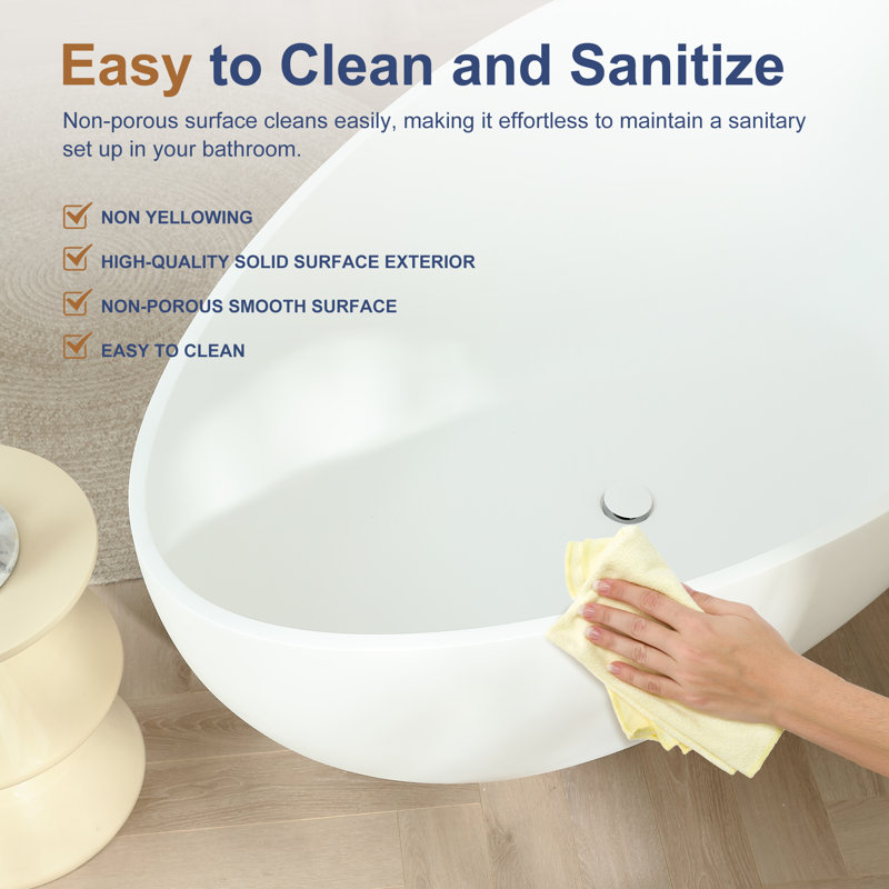 SJ STAR&JANE 63'' x 38'' Freestanding Soaking Solid Surface Bathtub & Reviews | Wayfair